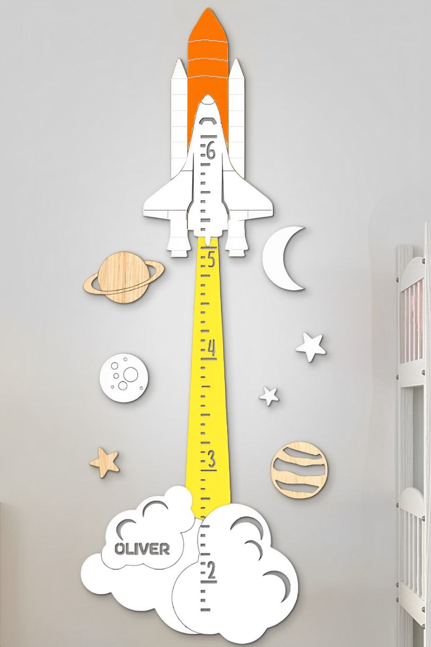 Personalized Wooden Rocket Growth Chart Height Ruler with Kids Name – UK.Woodemon