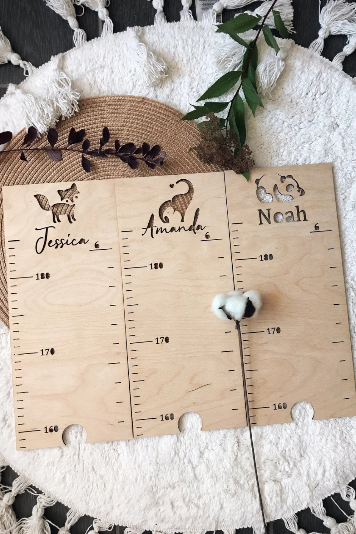 Personalized Wooden Animal Pattern Growth Chart Height Ruler for Kids ...