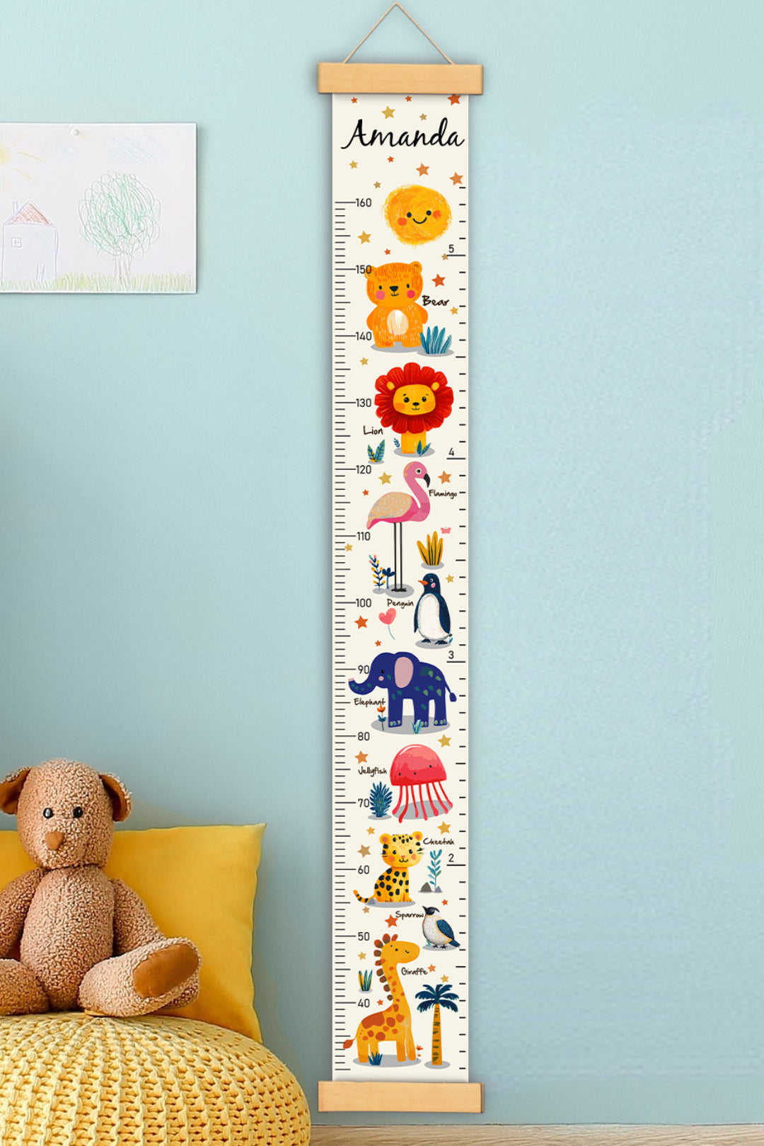 Personalised Cute Animal Hanging Canvas Height Ruler – UK.Woodemon