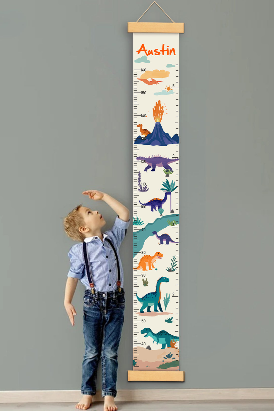 Personalised Dinosaur Adventure Hanging Canvas Height Ruler – UK.Woodemon