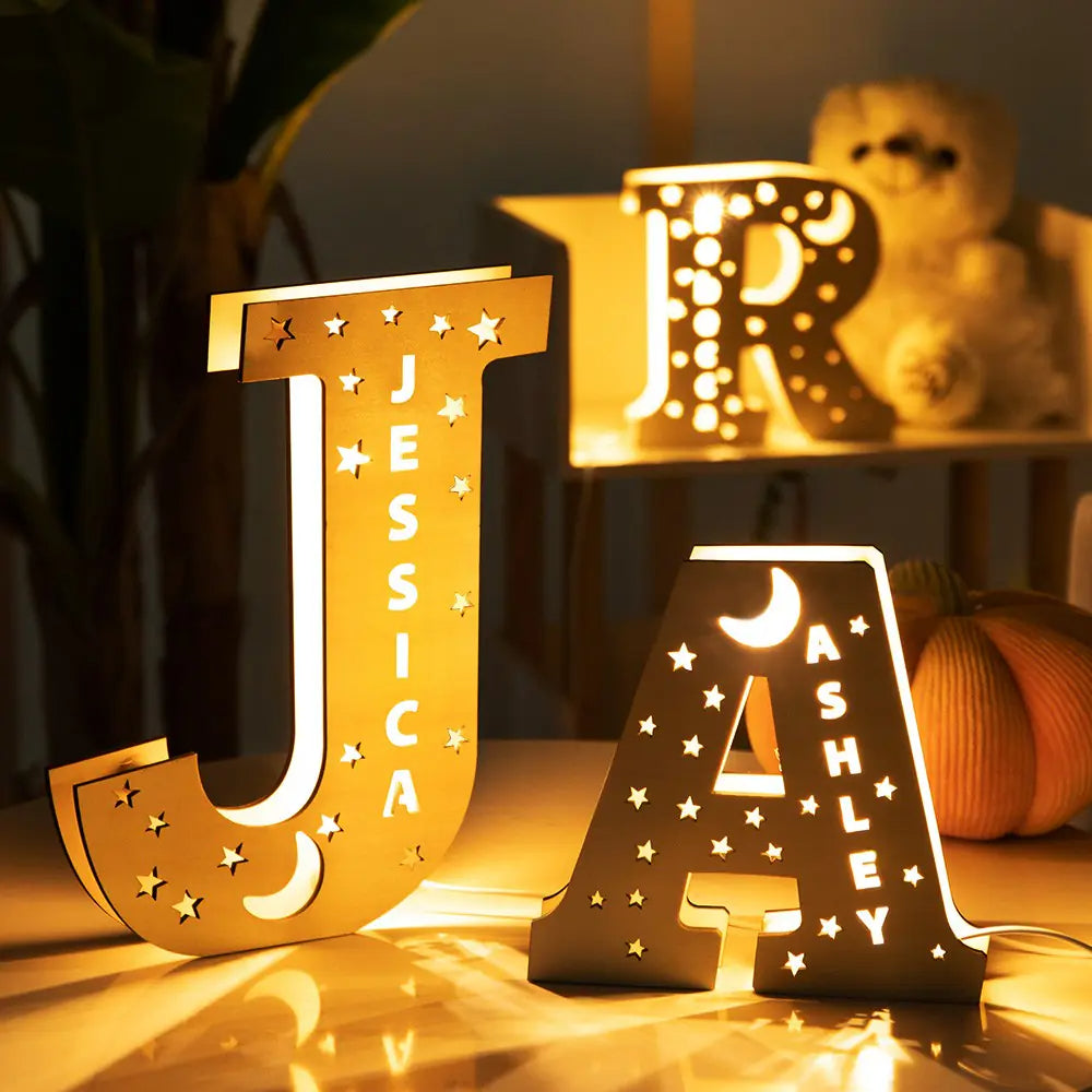 Personalised Wooden Letter Night Light With Name – UK.Woodemon