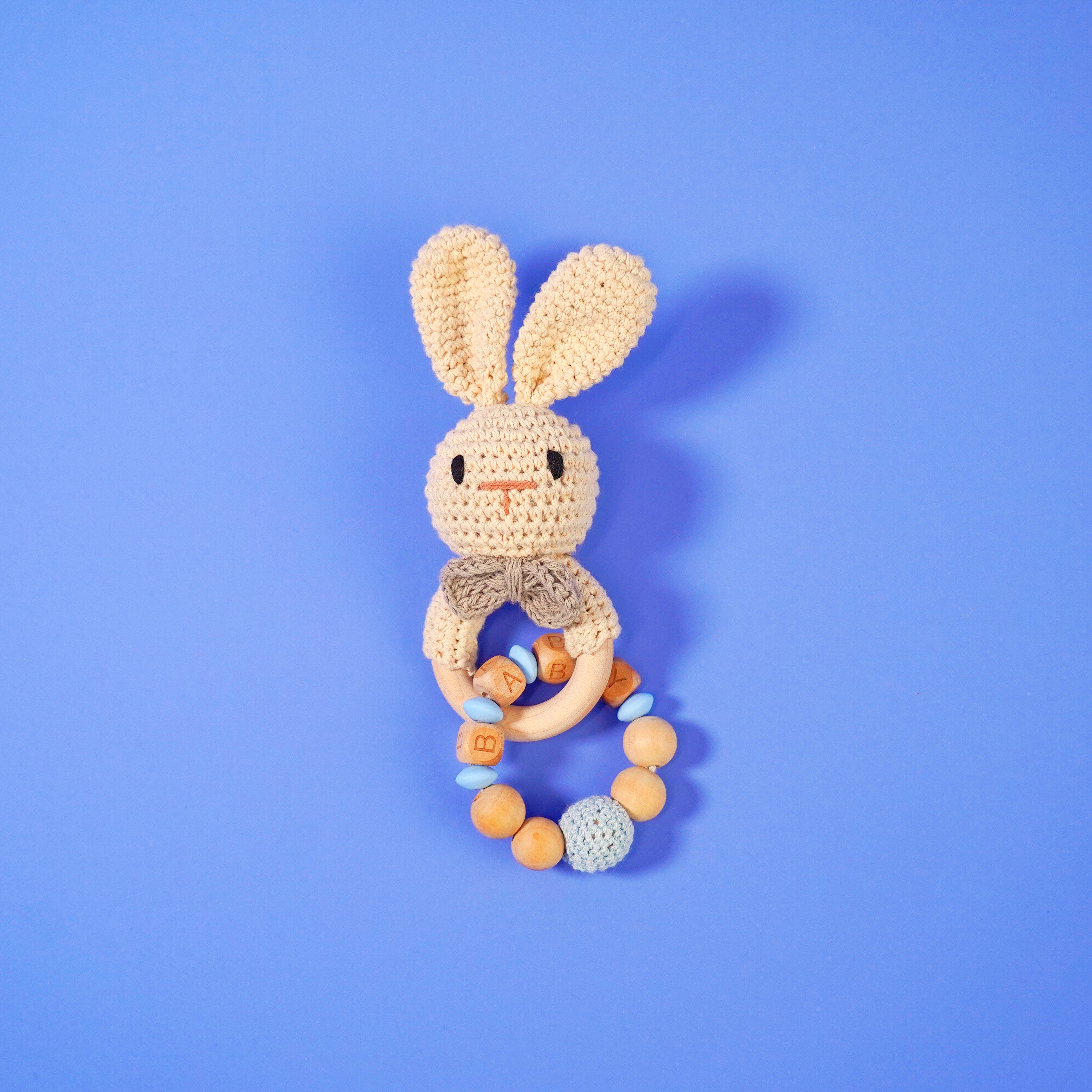 Baby Rattle Blue Rabbit Toy with Wooden Teeth Ring Bracelet Style – UK ...