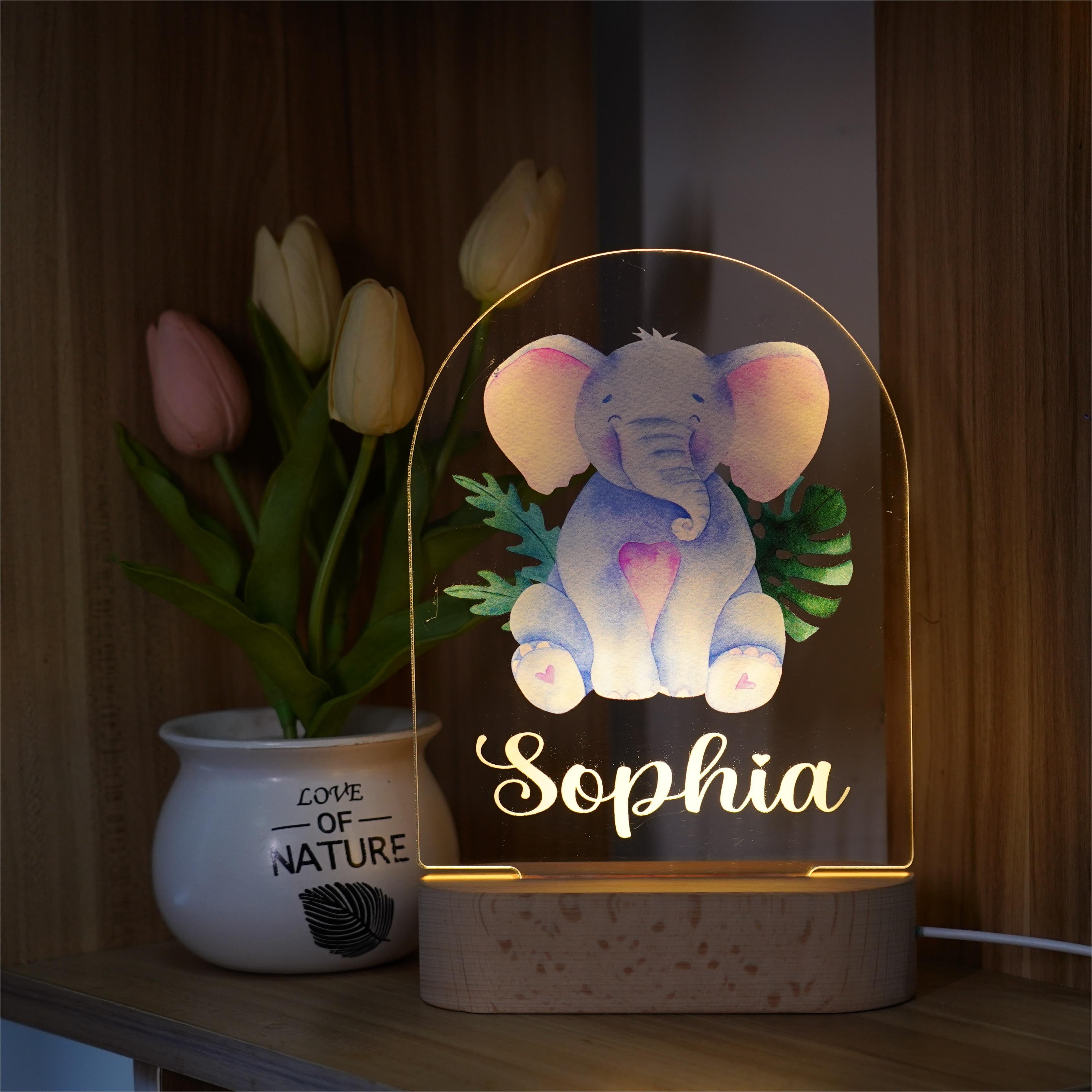 Personalised Baby Name Light - Elephant – UK.Woodemon